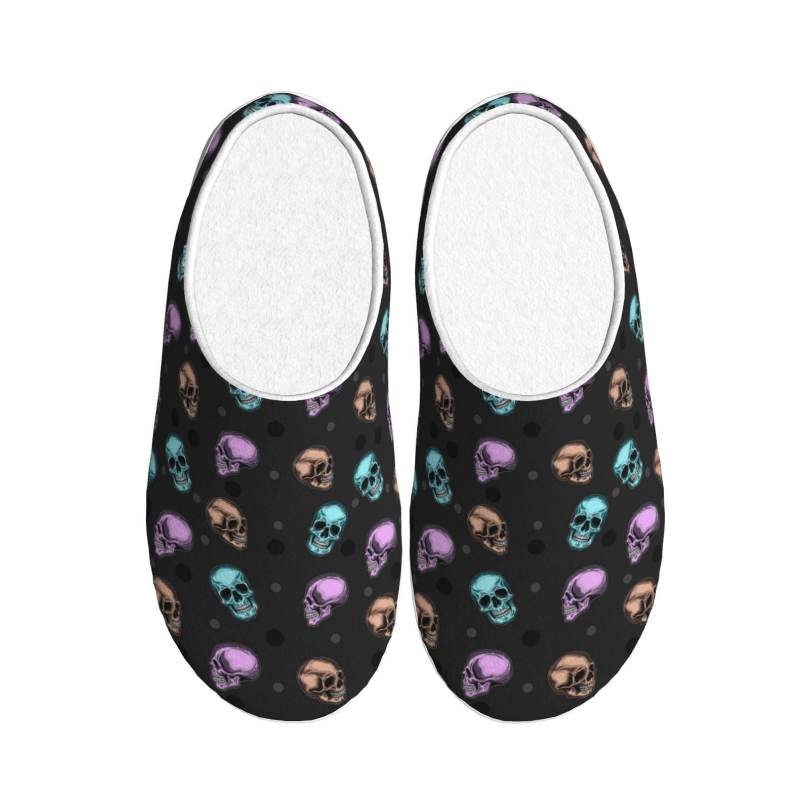 Fotbe purple cyan brown Skull Pattern Women's Fuzzy Curly Fur Memory ...