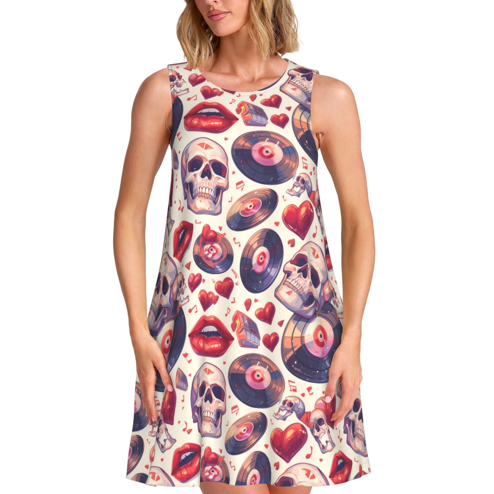 Fotbe record rock Skull lips Pattern Women’s Summer Tank Midi Dress ...