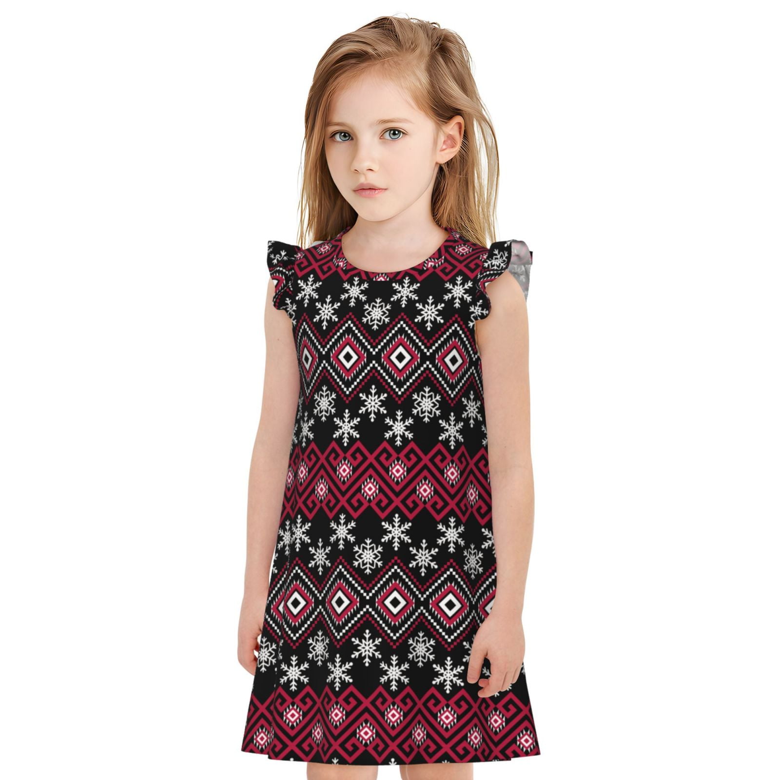 Fotbe red Minimalist Snowflake Pattern Girls Nightgowns 3-10 Years ...