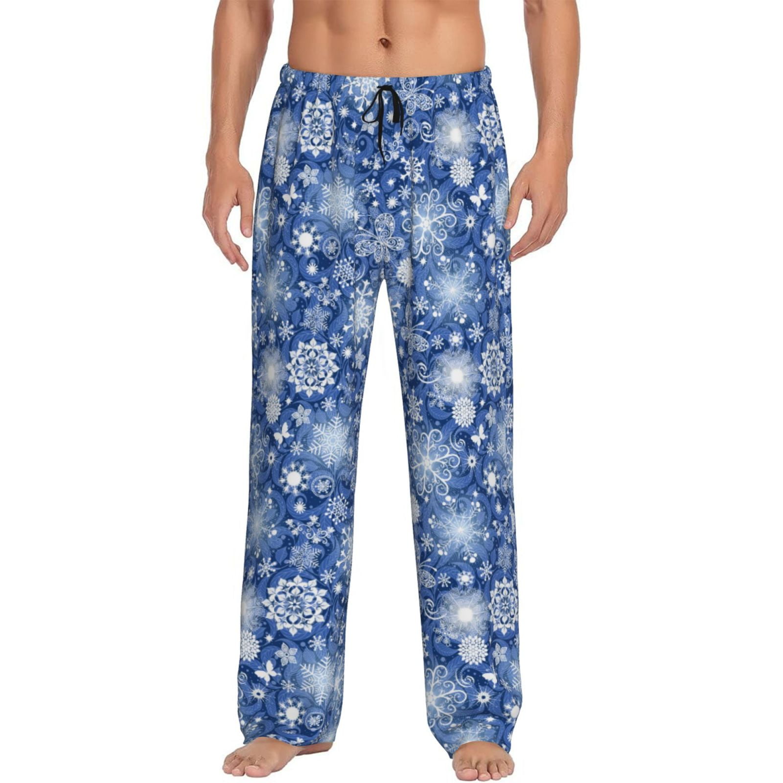 Fotbe whiet Snowflake blue background Men's Pajama Pants,Sleepwear ...