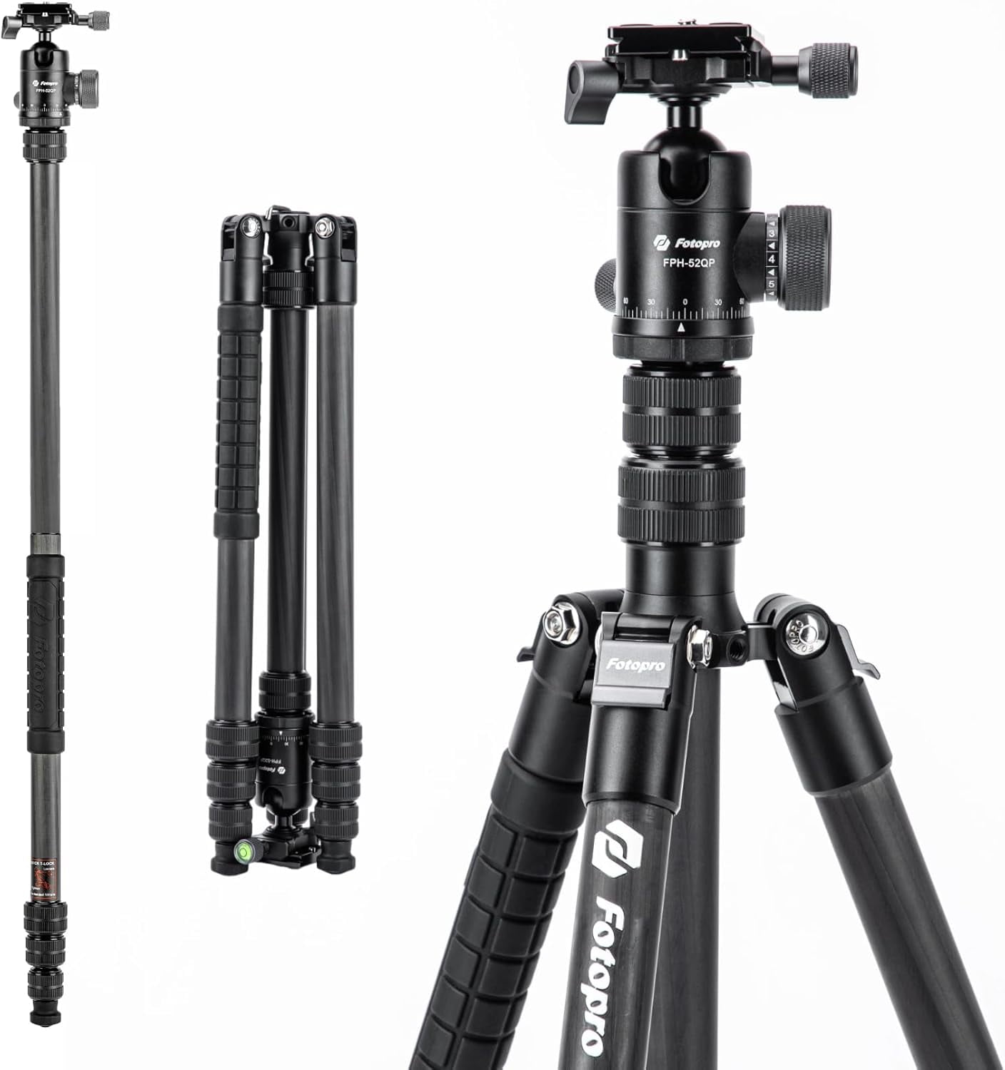 Fotopro 73" Carbon Fiber Tripod for Camera, Compact Travel Tripod with ...