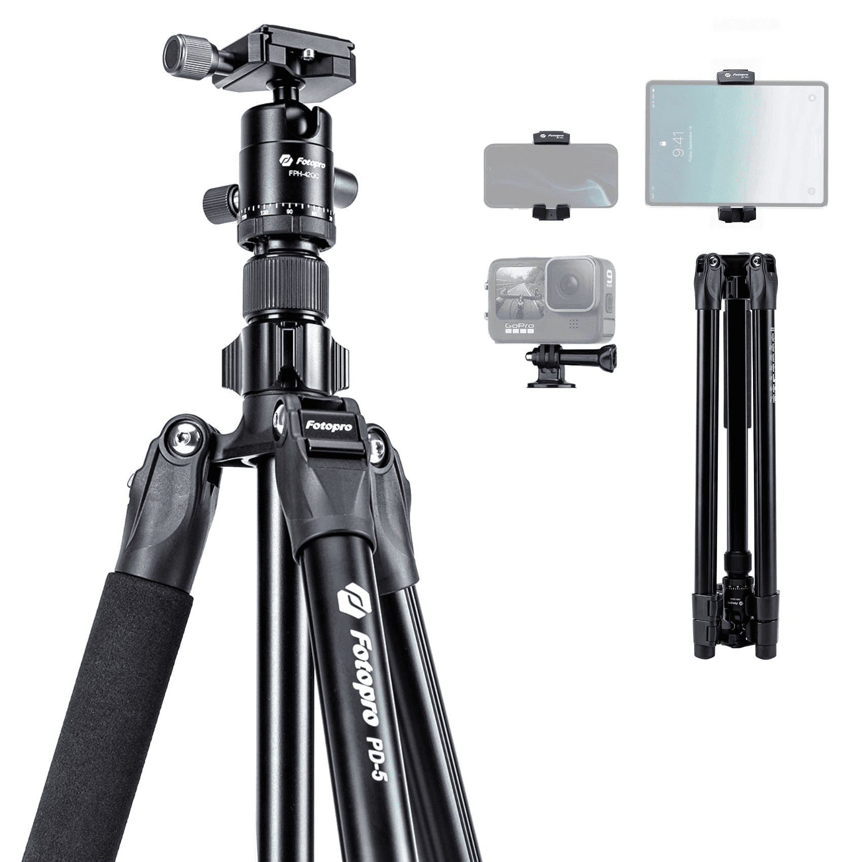 Fotopro 73" Travel Tripod Compact Camera Tripod with Ball Head QR Plate ...