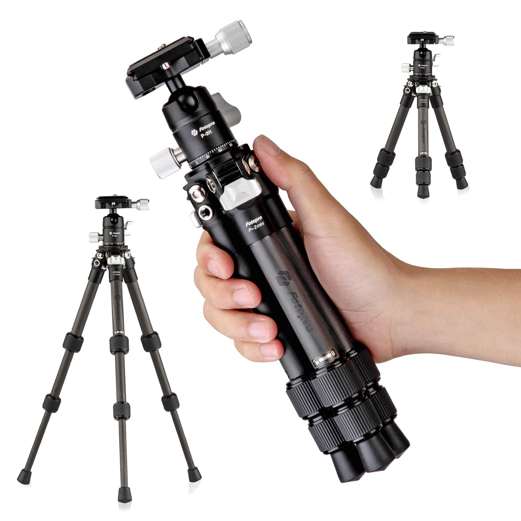 Fotopro Carbon Fiber Mini Tripod, Lightweight Compact Travel Tripod ...