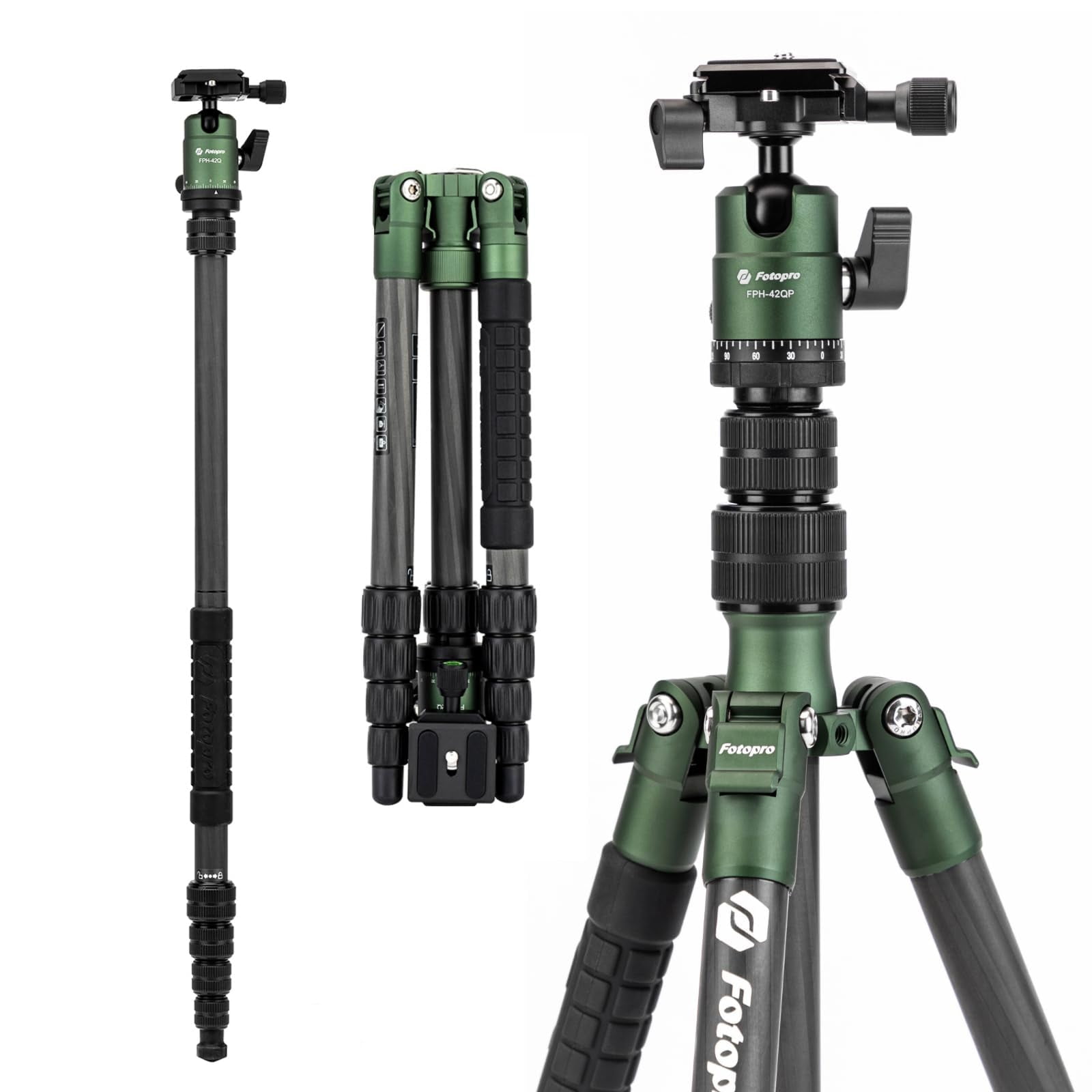Fotopro Carbon Fiber Travel Tripod 59" Lightweight Detachable Monopod ...