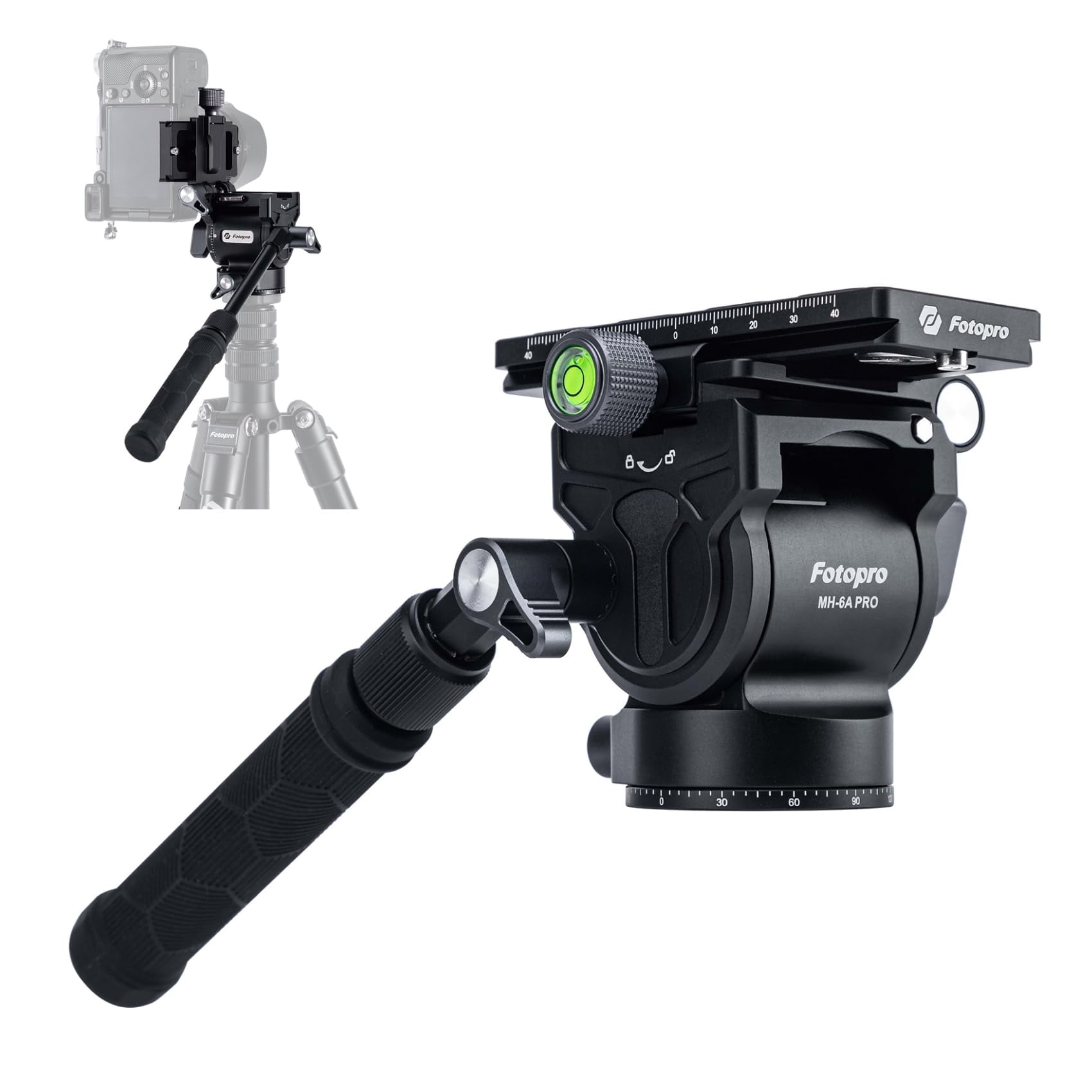 Fotopro Aluminum Video Fluid Head with Handle, Heavy Duty Video Camera ...