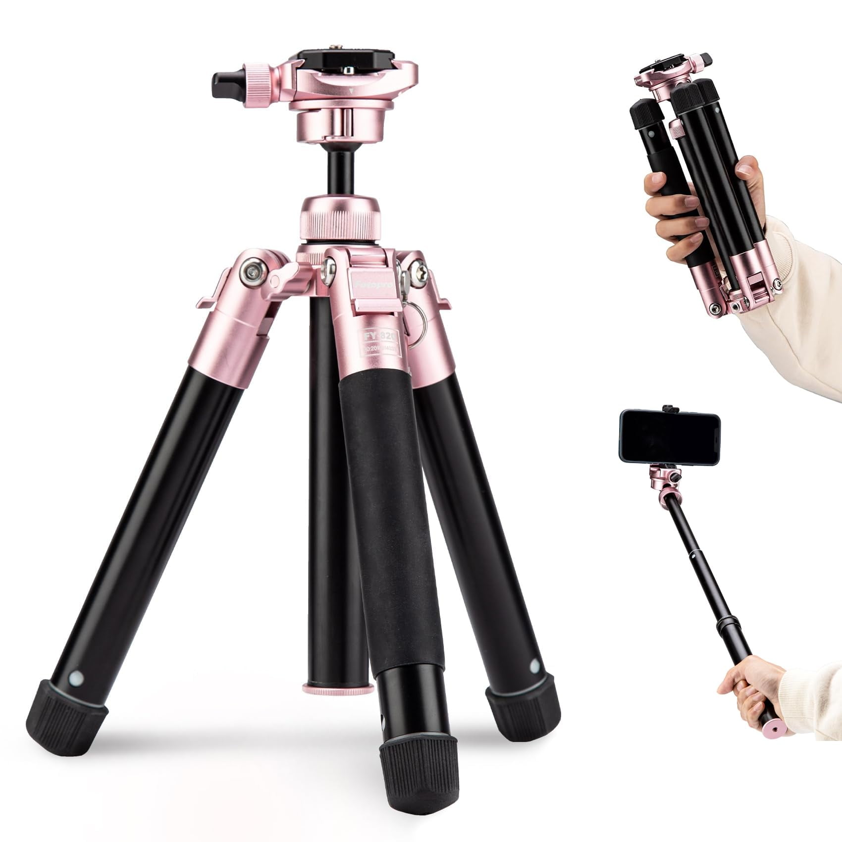 Fotopro Mini Tripod 60" Lightweight Compact Travel Tripod with 360 ...