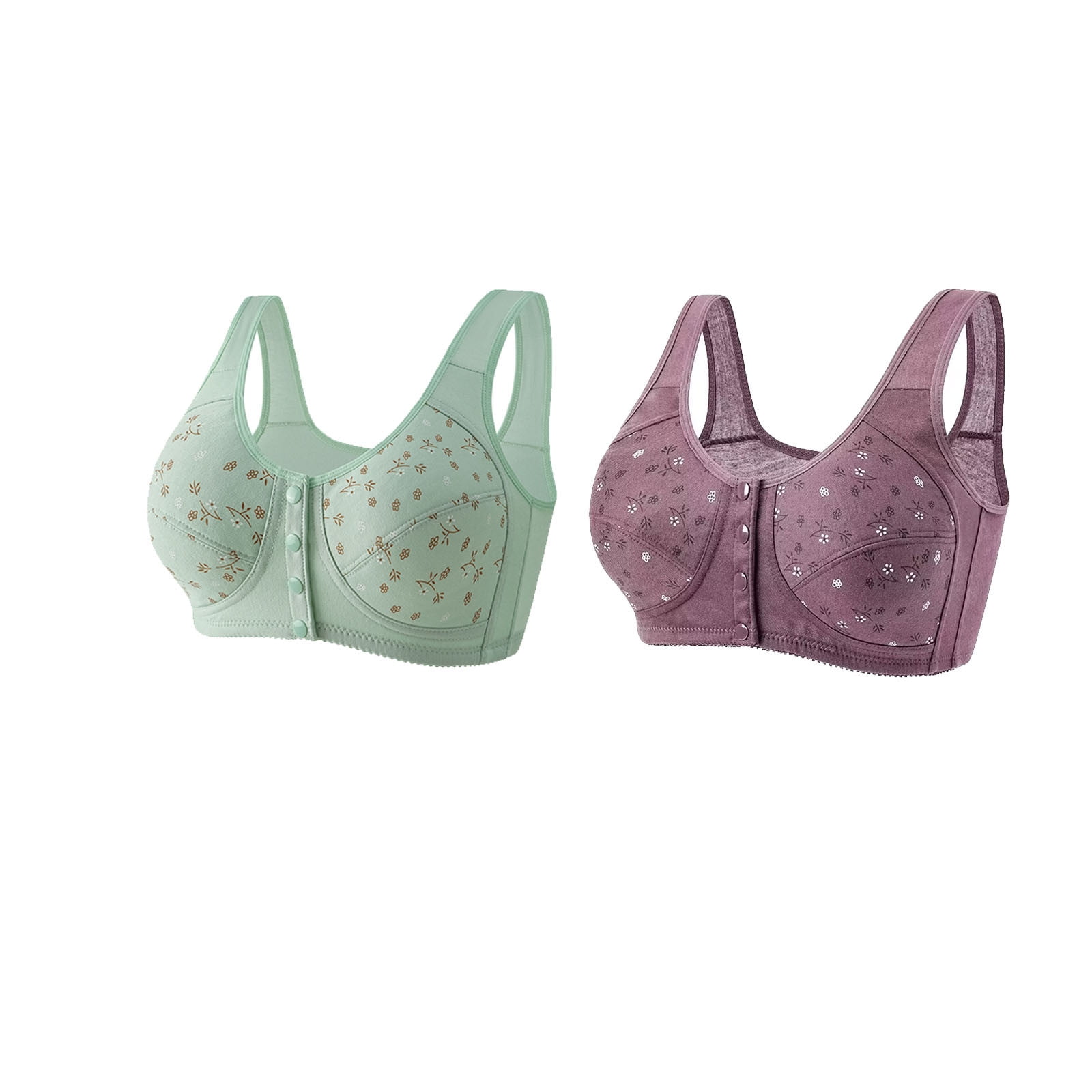 Fouhkni 2 Pack Bras for Older Women Front Closure Bras Push up Wirefree ...
