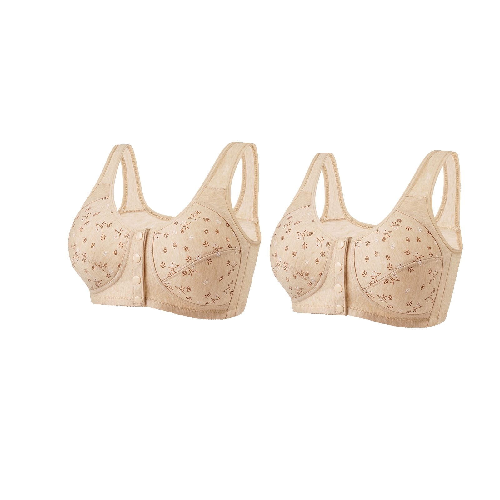 Fouhkni 2 Pack Bras for Older Women Front Closure Bras Push up Wirefree ...
