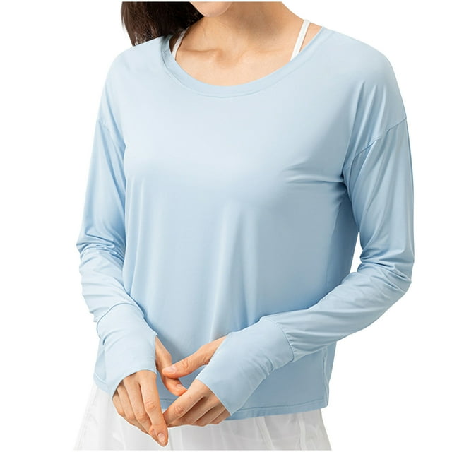 Fouhkni Womens Long Sleeve Workout Shirts Athletic Crewneck Sunproof