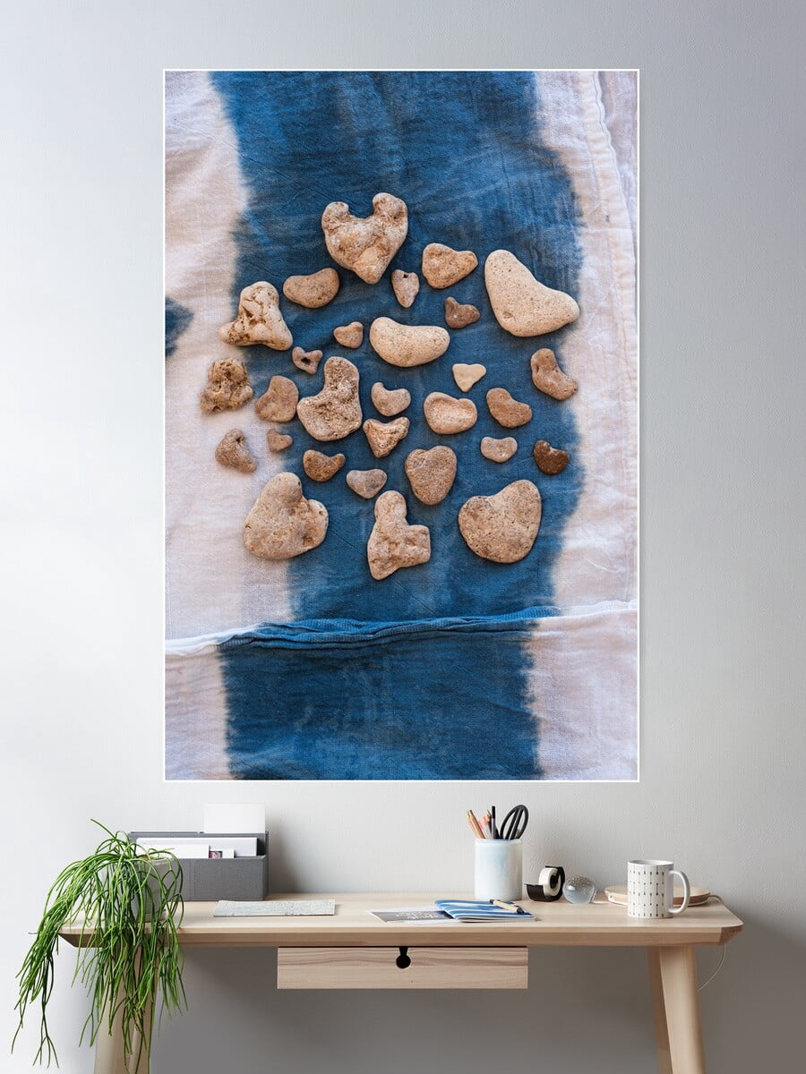 Found Hearts On Indigo Cloth Poster Wall Art, Modern Wall Decor For ...