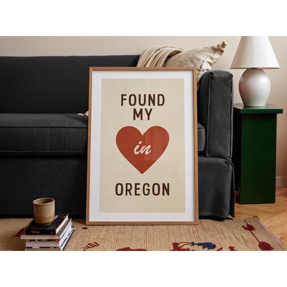 Found My Heart Print Retro State Poster Love Wall Art, Unframed Canvas ...