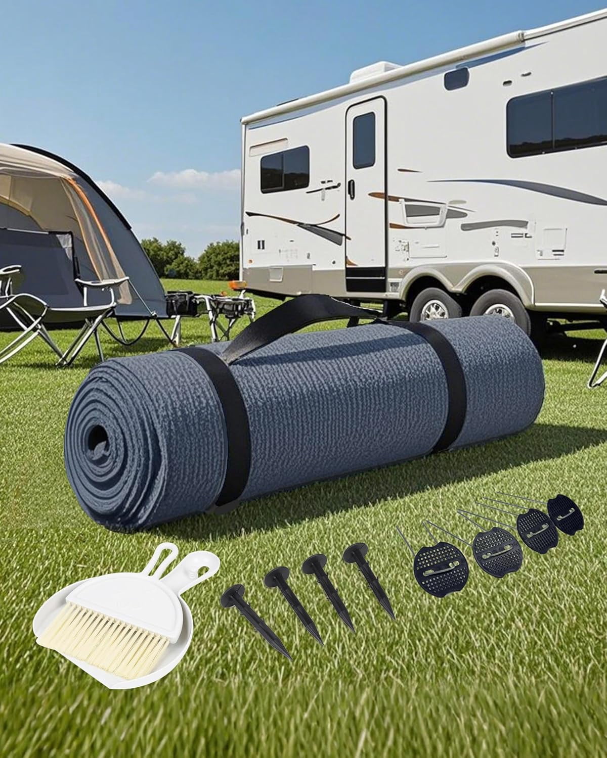 FoundGo Awning Carpet HDPE Camping Outdoor Rug with Eyelets,Nails,Broom ...