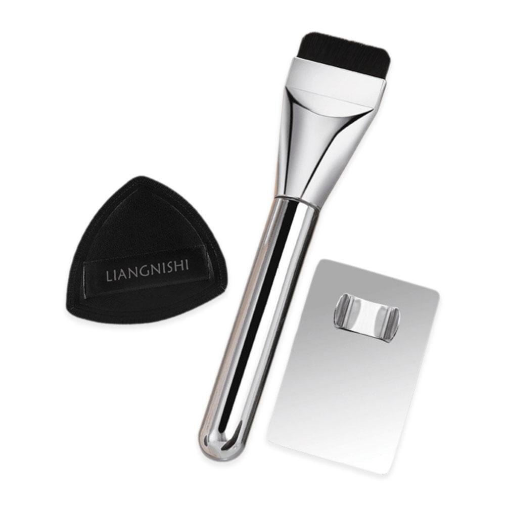 Foundation three-piece set: flat foundation brush, powder puff, color ...