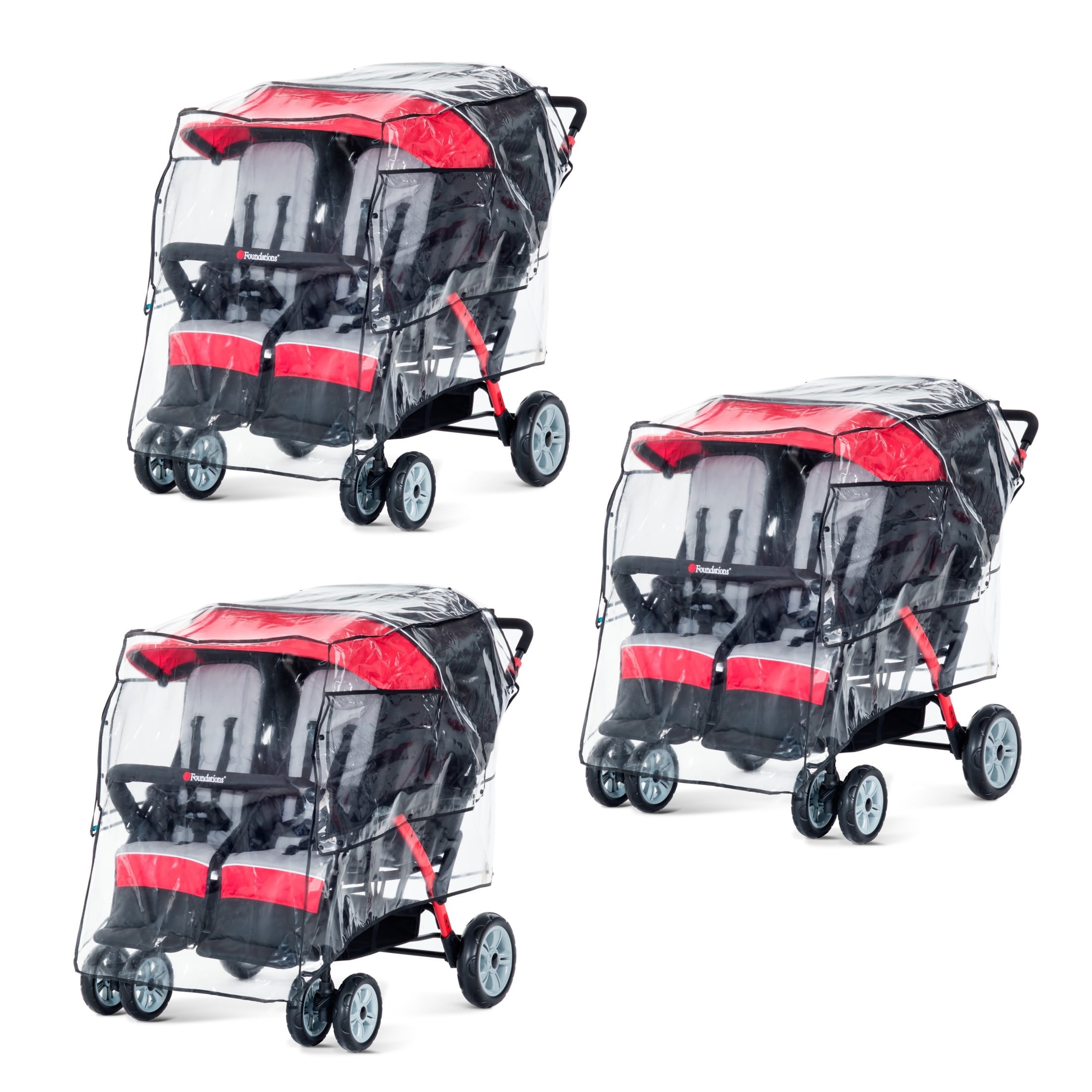Foundations 4-Seat Quad Stroller Rain Cover 3 Pack, Easy to Use Snaps ...