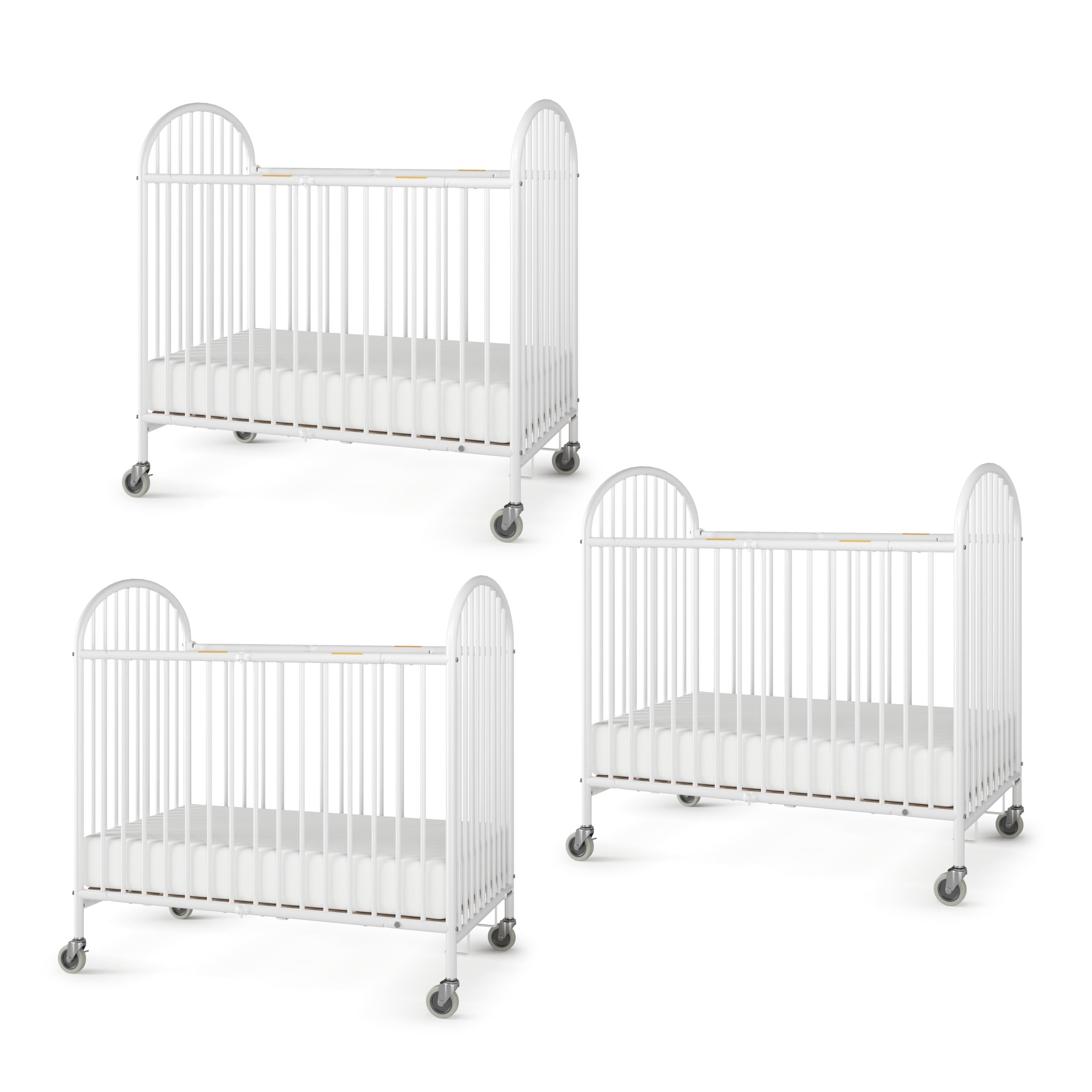 Foundations Pinnacle Compact Folding White Metal Cribs, 3-Pack with 4 ...