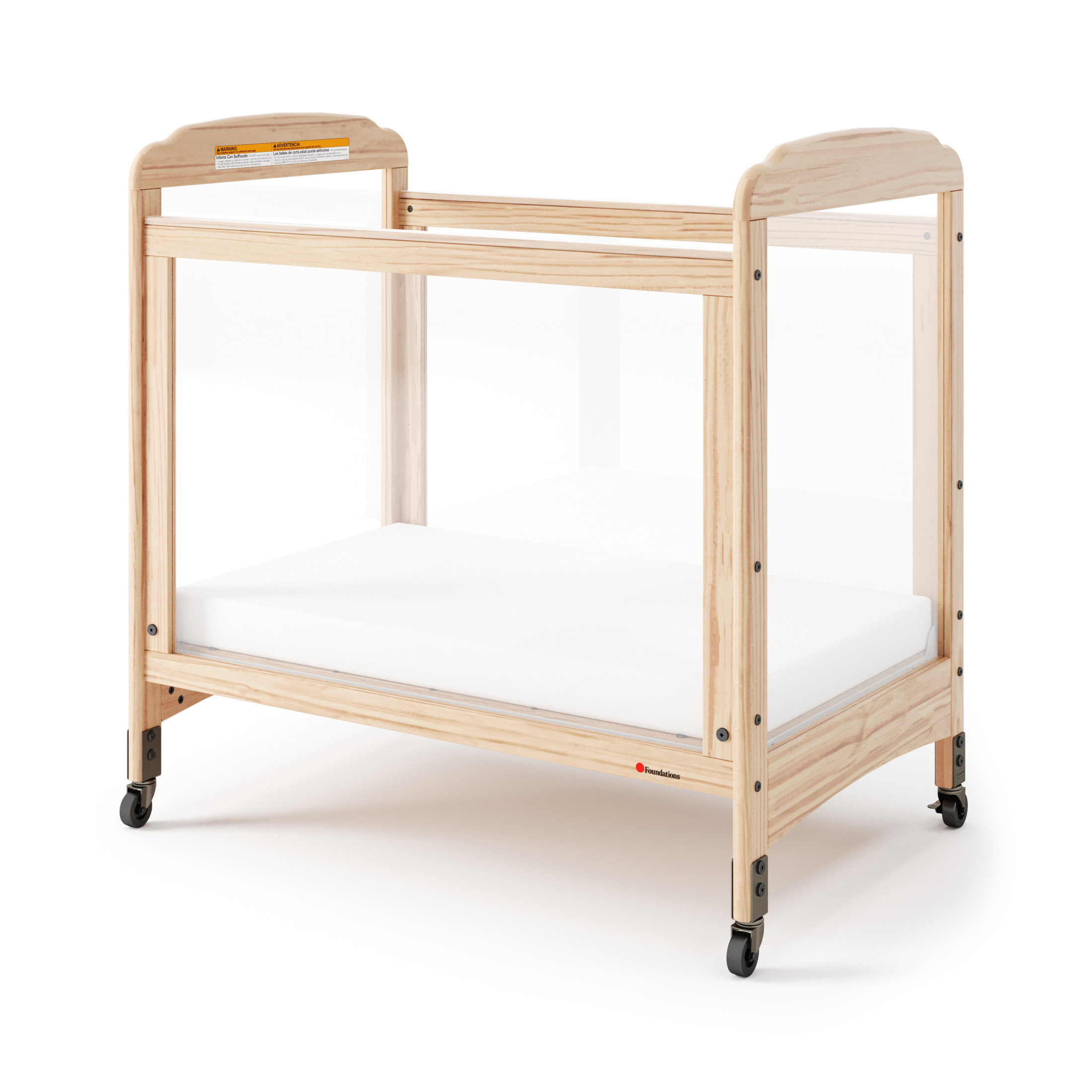 Foundations Serenity 4 Panel Clearview Fixed-Side Compact Crib, Natural ...