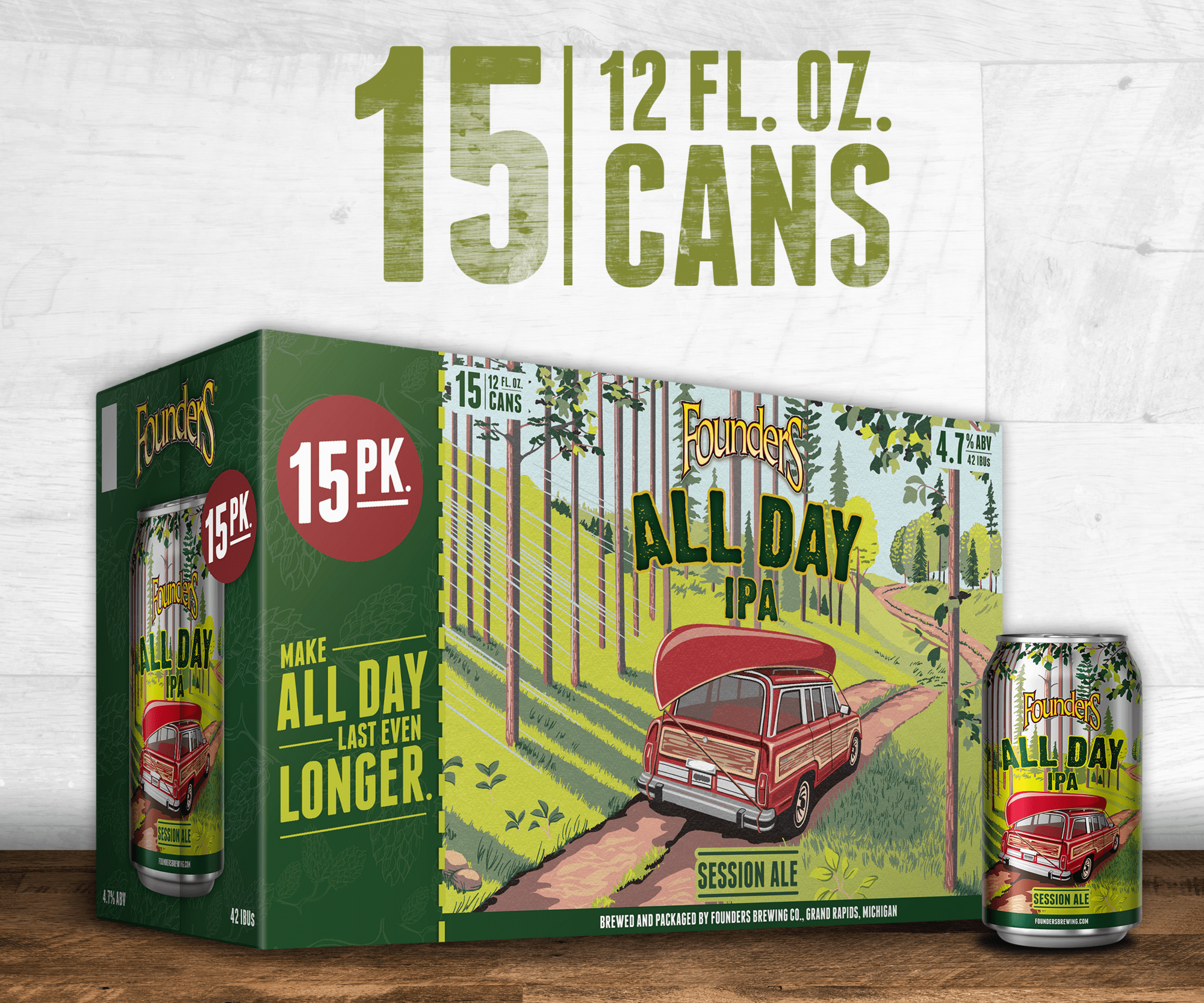 Founders All Day IPA, Session IPA Beer, 15 Pack, 12 fl oz Cans, 4.7% ...