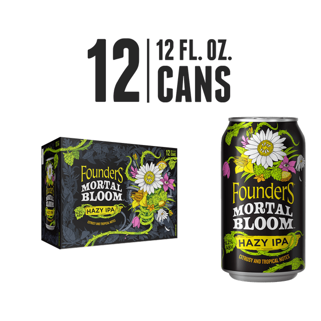 Founders Mortal Bloom, Hazy IPA, 12 Pack, 12 fl oz Aluminum Cans, 6.2% ...