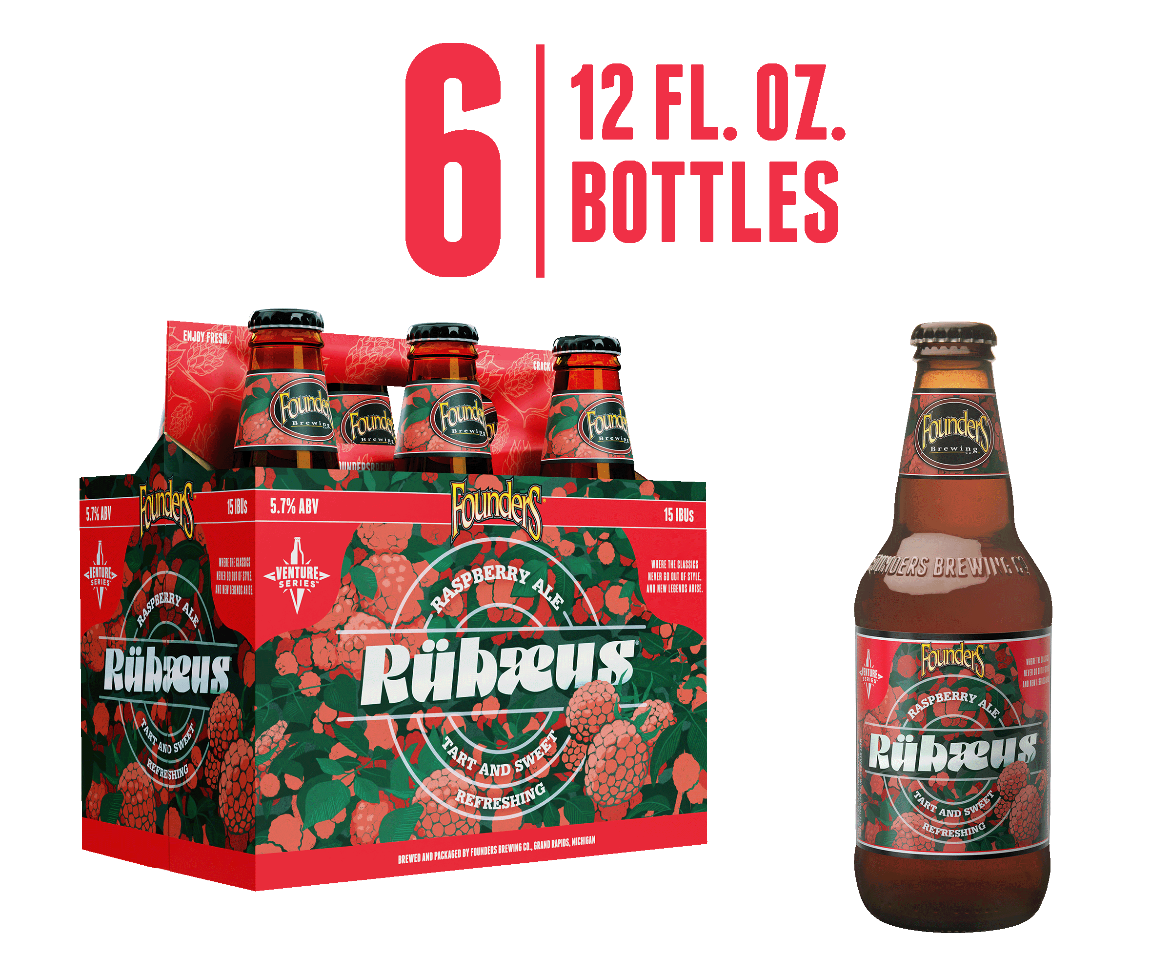 Founders Rubaeus Raspberry Ale Beer, 6 Pack, 12 fl oz Glass Bottles, 5. ...