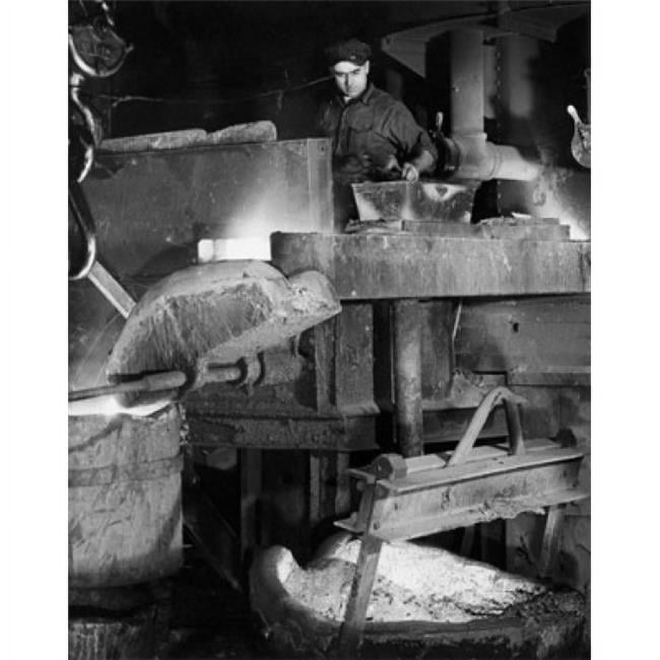 Foundry Worker Pouring Molten Steel in a Container Poster Print - 18 x ...