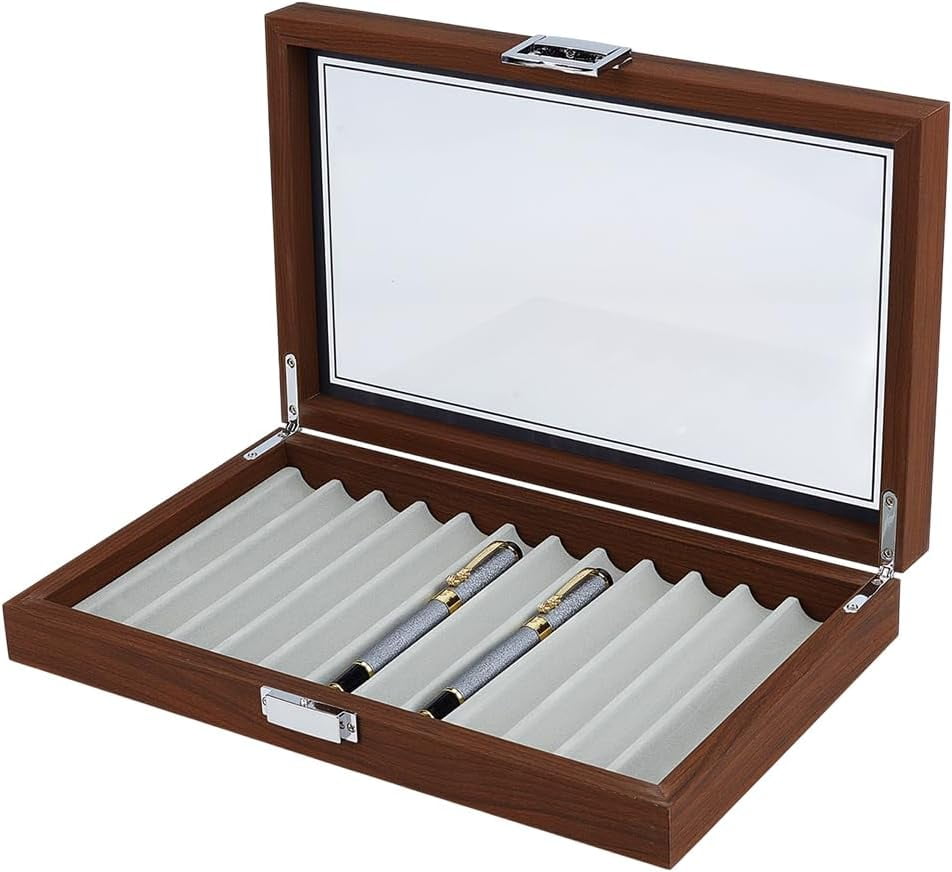 Fountain Pen Case 12 Slots Wooden Pen Collection Display Case Rectangle ...