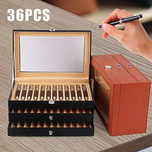 Fountain Pen Display Case Box 36 Slots Wooden Collector Case 3 Layer ...