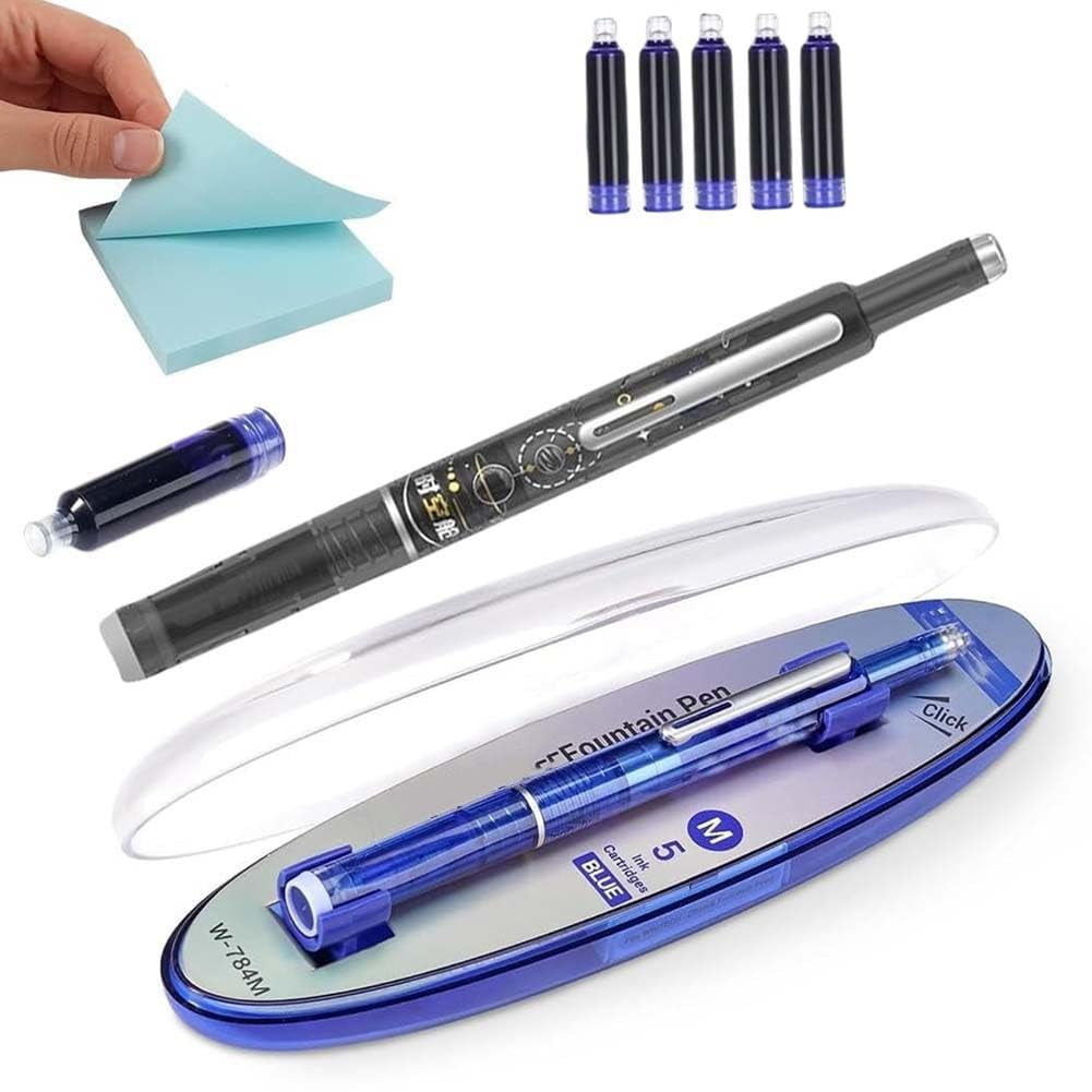 Fountain Pen Retractable:0.38mm Blue&Black Ink Transparent Barrel ...