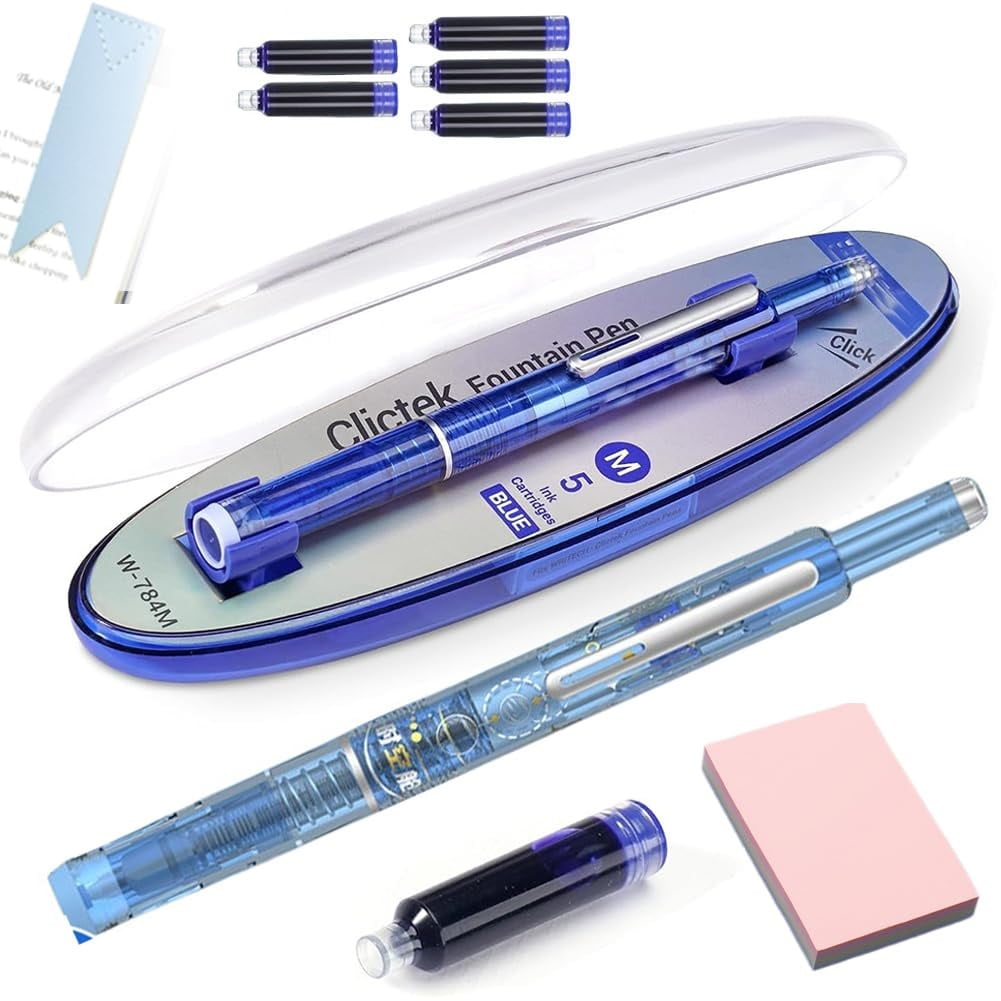 Fountain Pen Retractable: 0.38mm Blue&black Ink Transparent Barrel ...