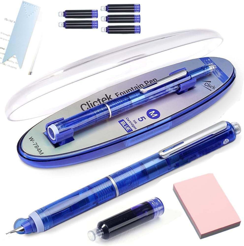 Fountain Pen Retractable: 0.38mm Blue&black Ink Transparent Barrel ...