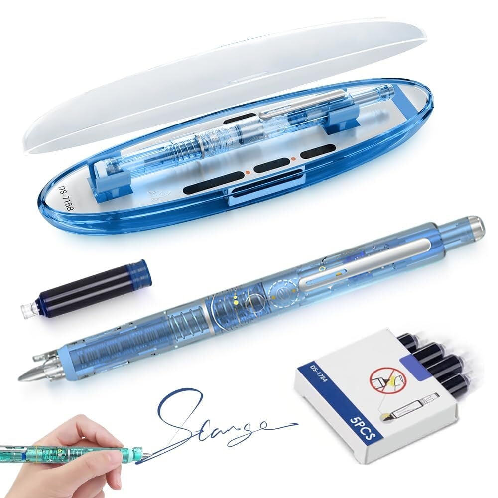 Fountain Pen Retractable: 0.38mm Blue&black Ink Transparent Barrel ...