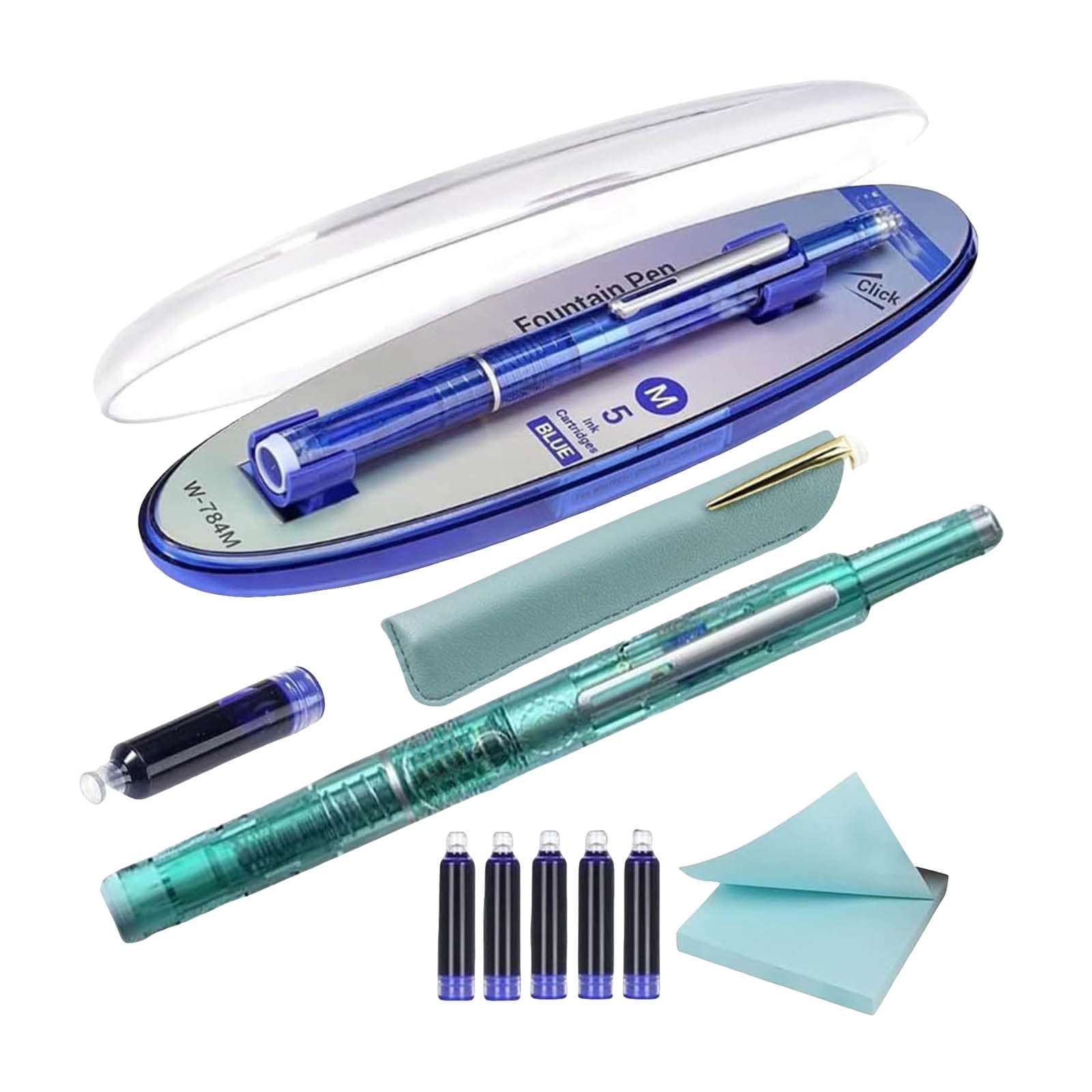 Fountain Pen Retractable: 0.38mm Blue&black Ink Transparent Barrel ...