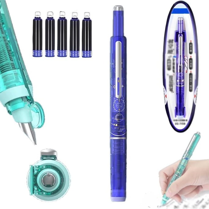 Fountain Pen Retractable, 0.38mm Blue&black Ink Transparent Barrel ...