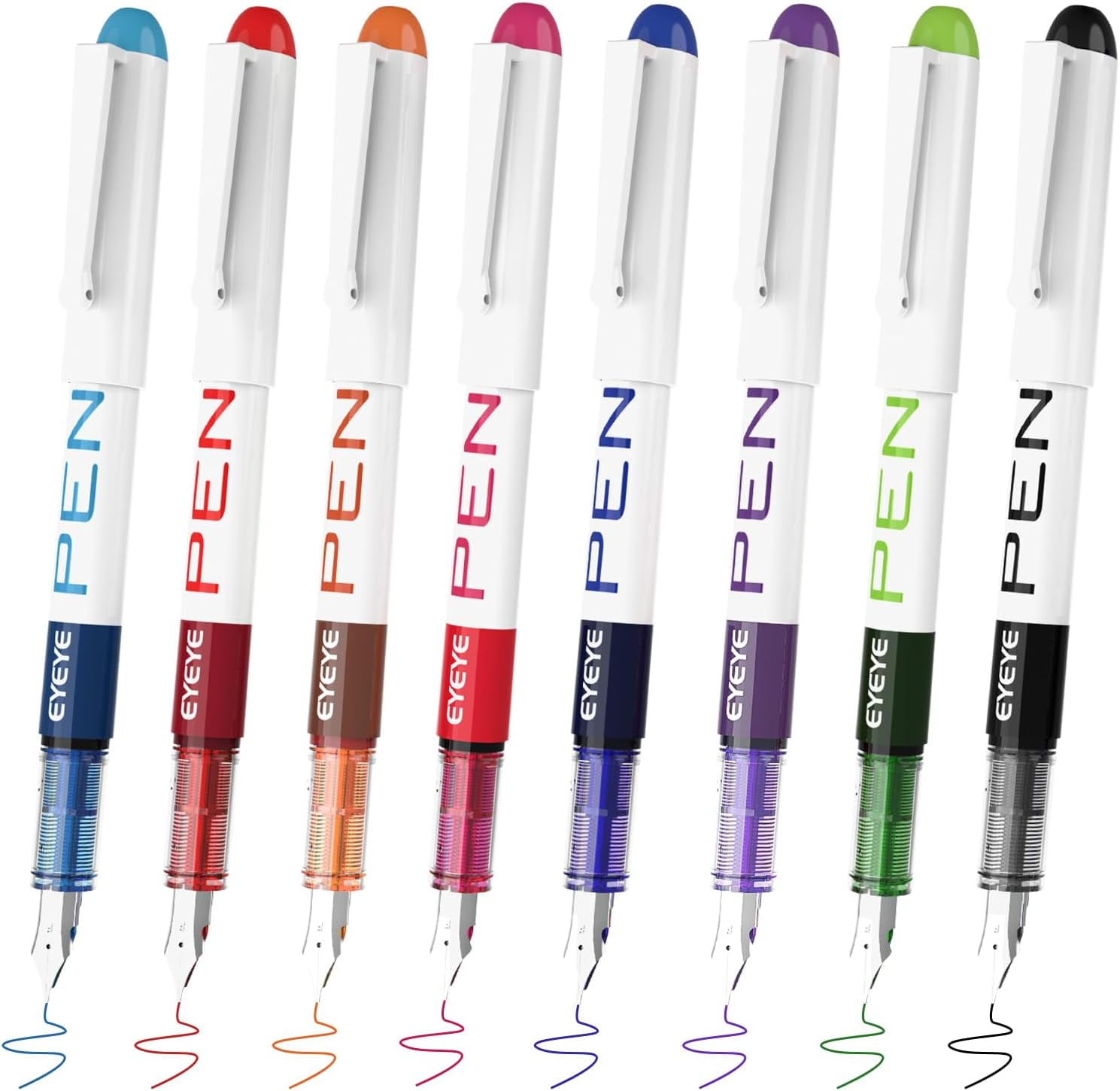 Fountain Pens for Writing, 8 Pack Assorted Colors Fine Point Disposable ...