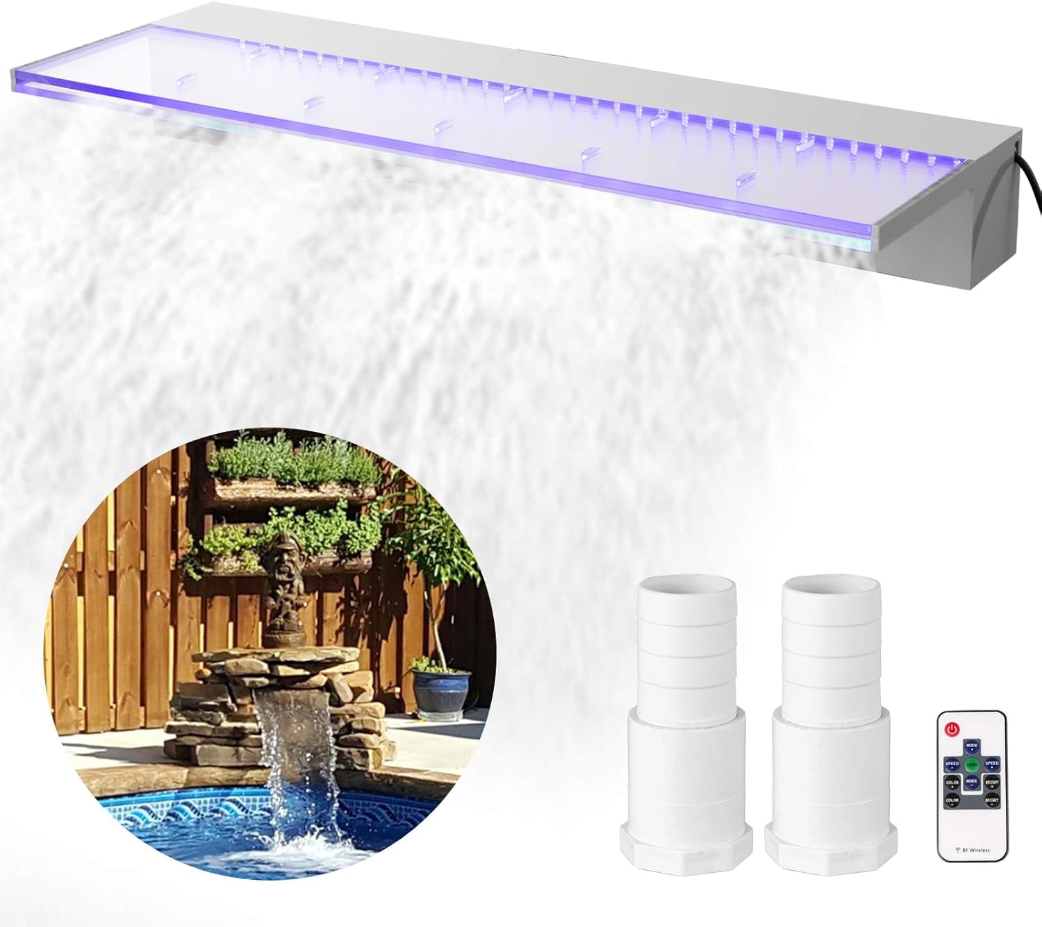 Fountain Spillway 23.6x3.2x8.1 Inch, Pool Waterfall Fountain 17 Colors ...