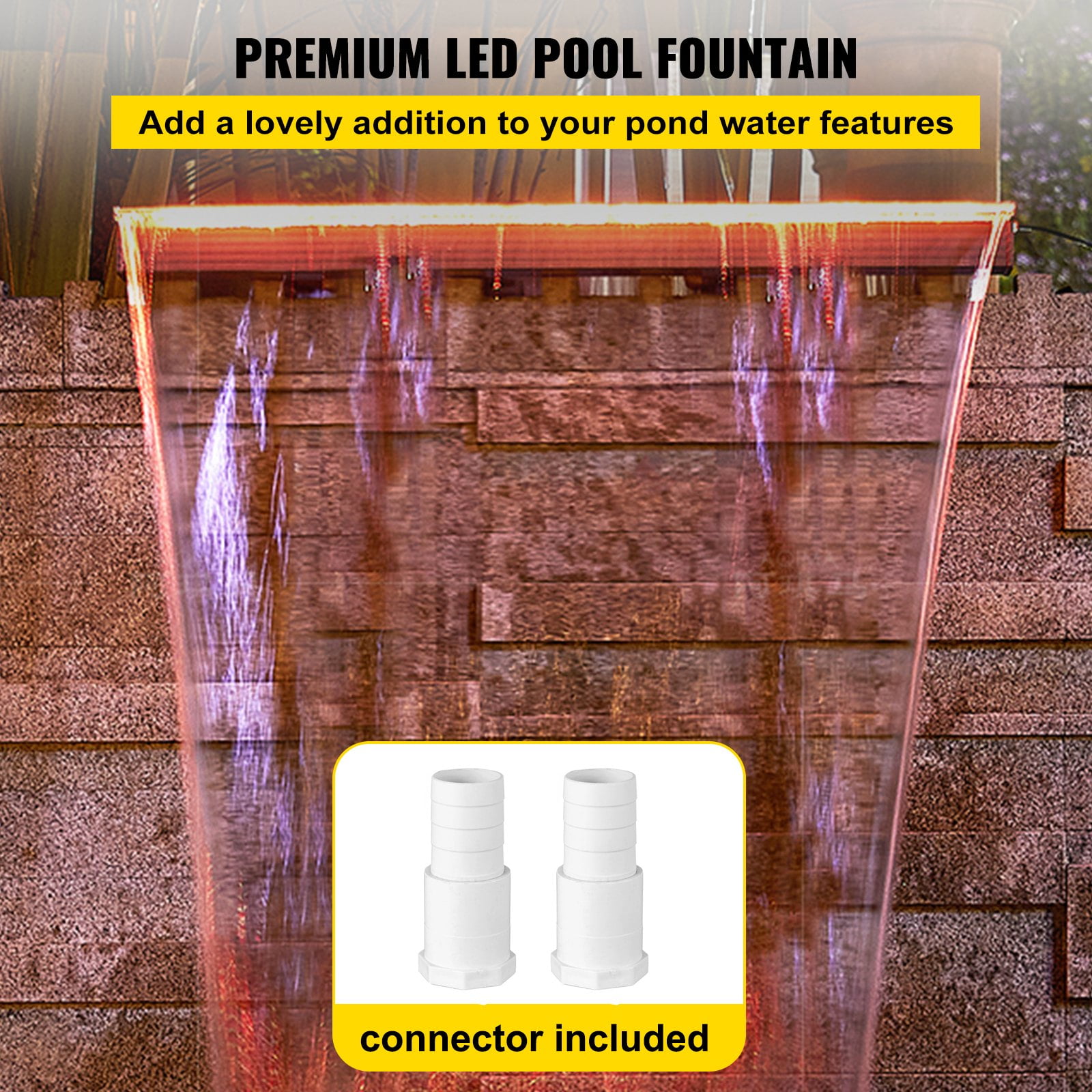 Fountain Spillway 35x3.2x8.1 Inch Pool Waterfall Fountain 17 Colors Led ...
