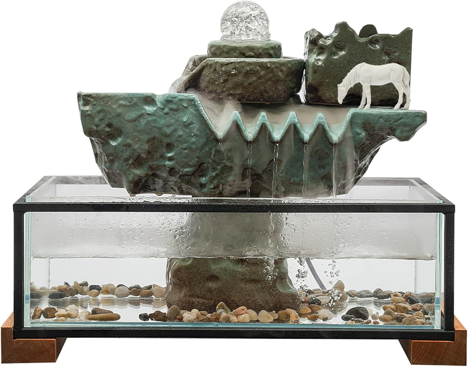 Fountain Waterfall Tabletop with Automatic Pump & Fish Tank Ceramic ...