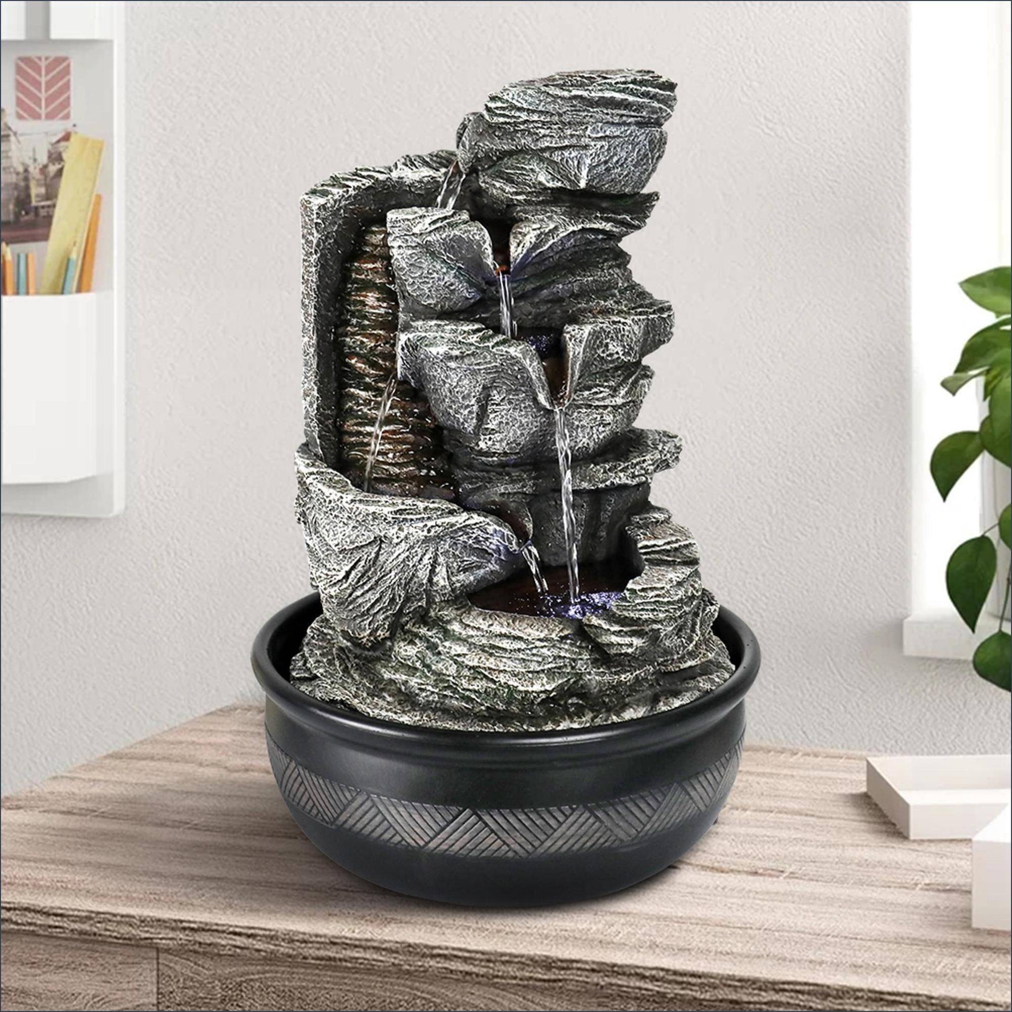 Fountains | 4 Tier Indoor Tabletop Waterfall Fountain with LED Lights ...