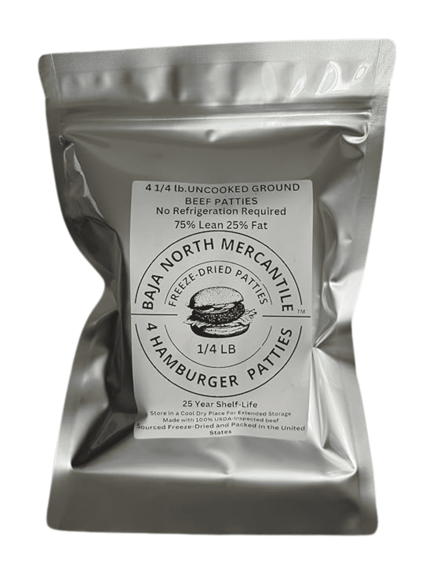 Four 1/4 lbs Raw Freeze-Dried 75/25 USDA inspected Ground Beef Patties ...