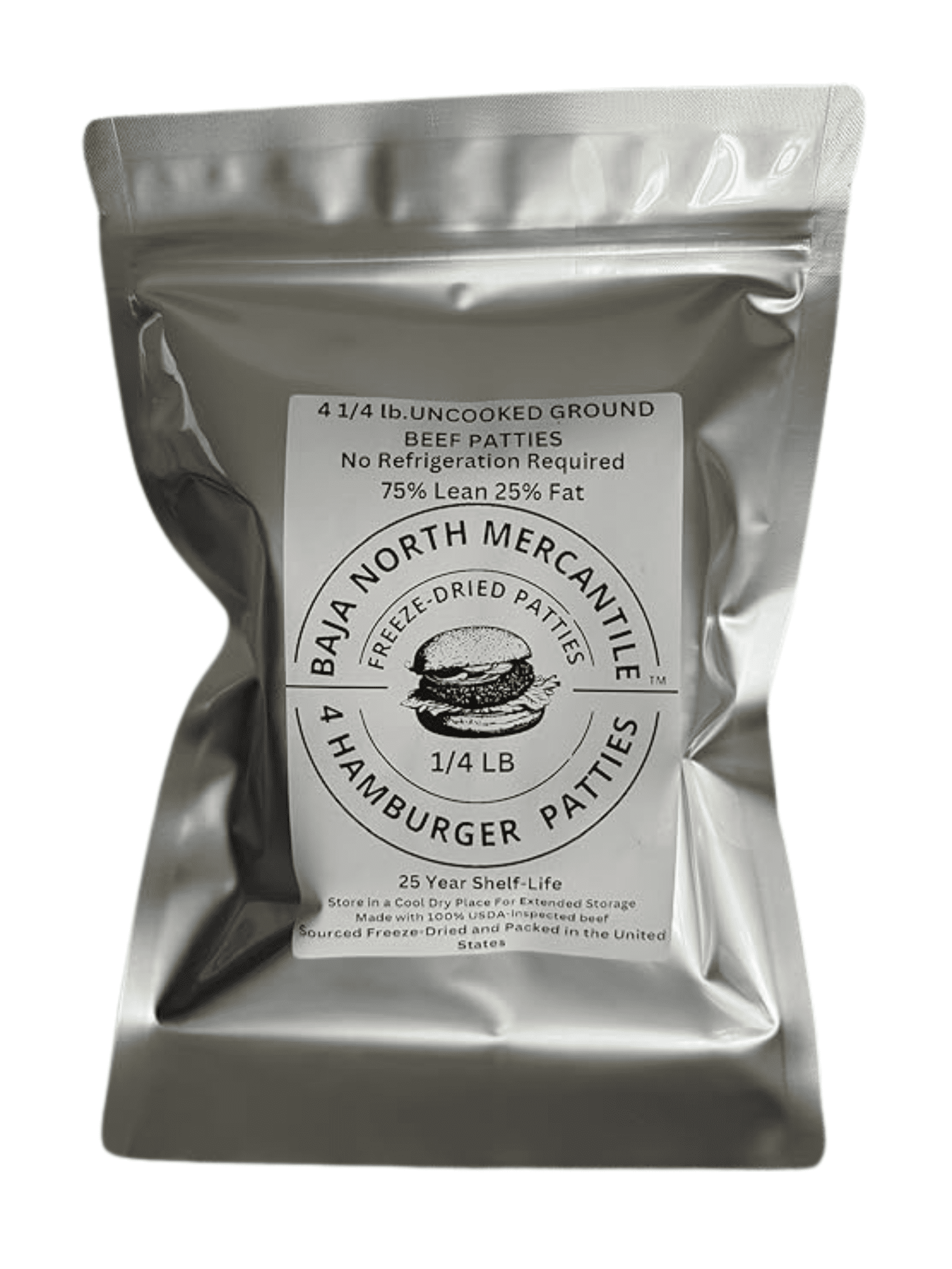 Four 1/4 lbs Raw Freeze-Dried 75/25 USDA inspected Ground Beef Patties ...