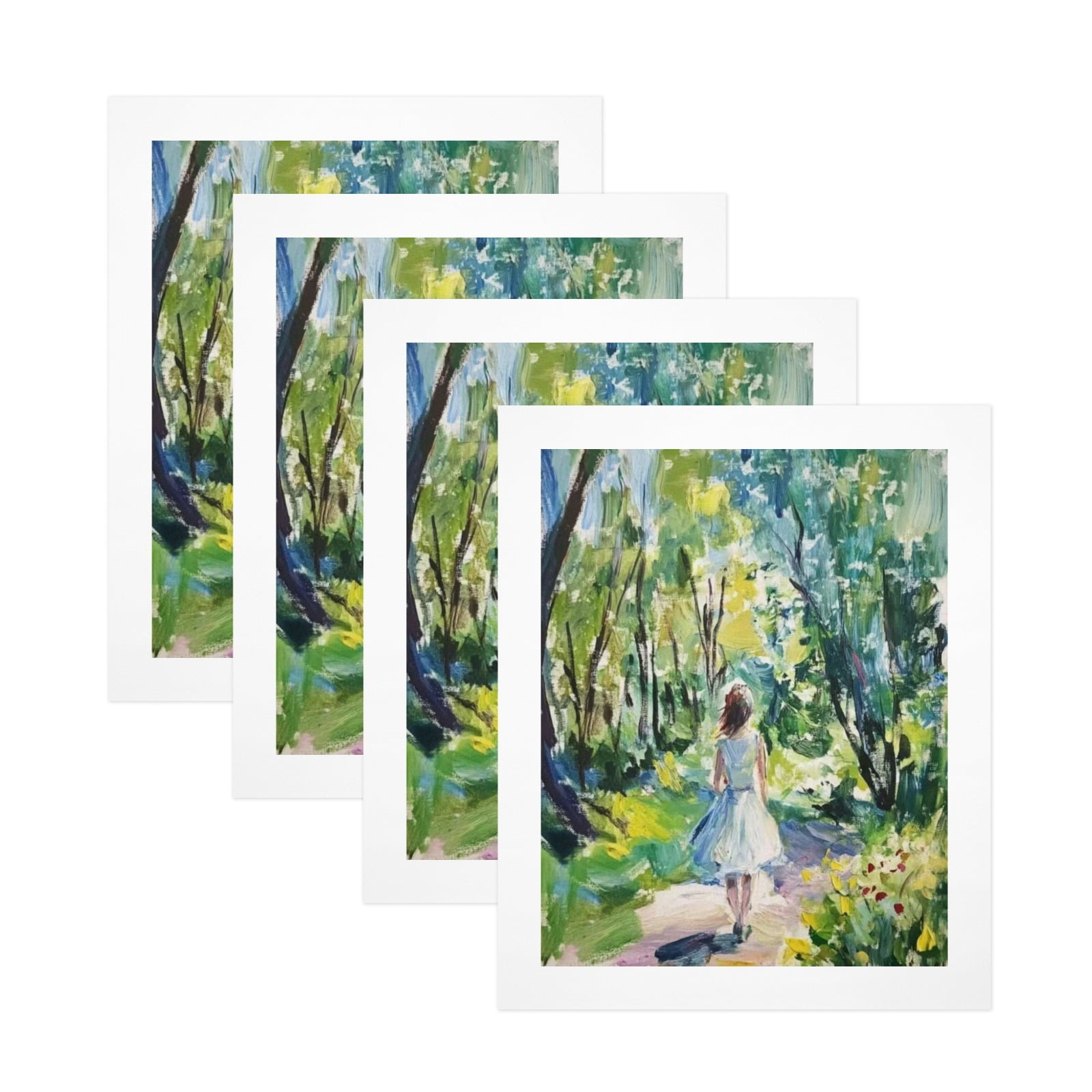 Four 11"x14" Green Forest Landscape Oil Paintings, Depicting Stunning ...