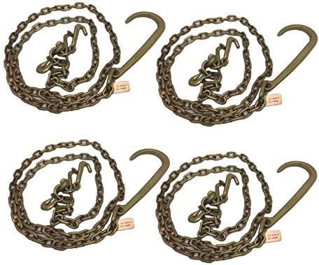 Four (4) 10' Tow Chain w/ 15" Shank J Hook and Grab Hook, RT Hooks and ...