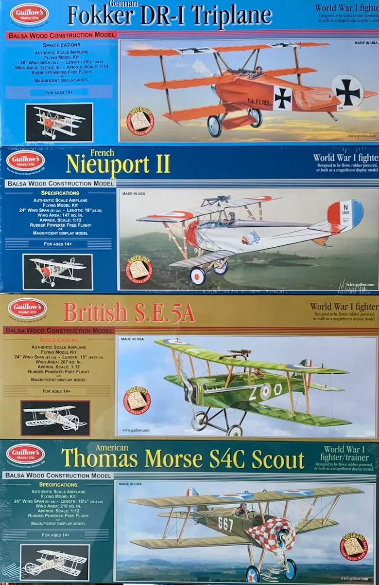 Four (4) Guillow's Laser-Cut WW I Balsa Wood Flying Model Airplanes SMU ... Four (4) Guillow's Laser-Cut WW I Balsa Wood Flying Model Airplanes SMU ...