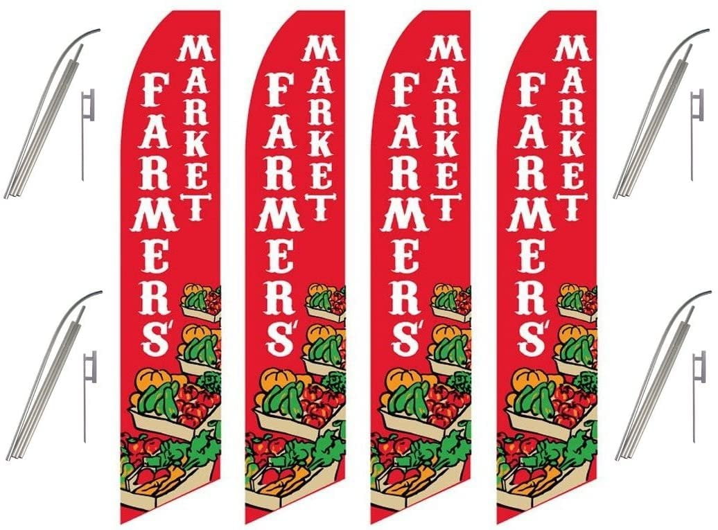 Four 4 Pack Swooper Flags & Pole Kits Farmers Market Red White Produce ...