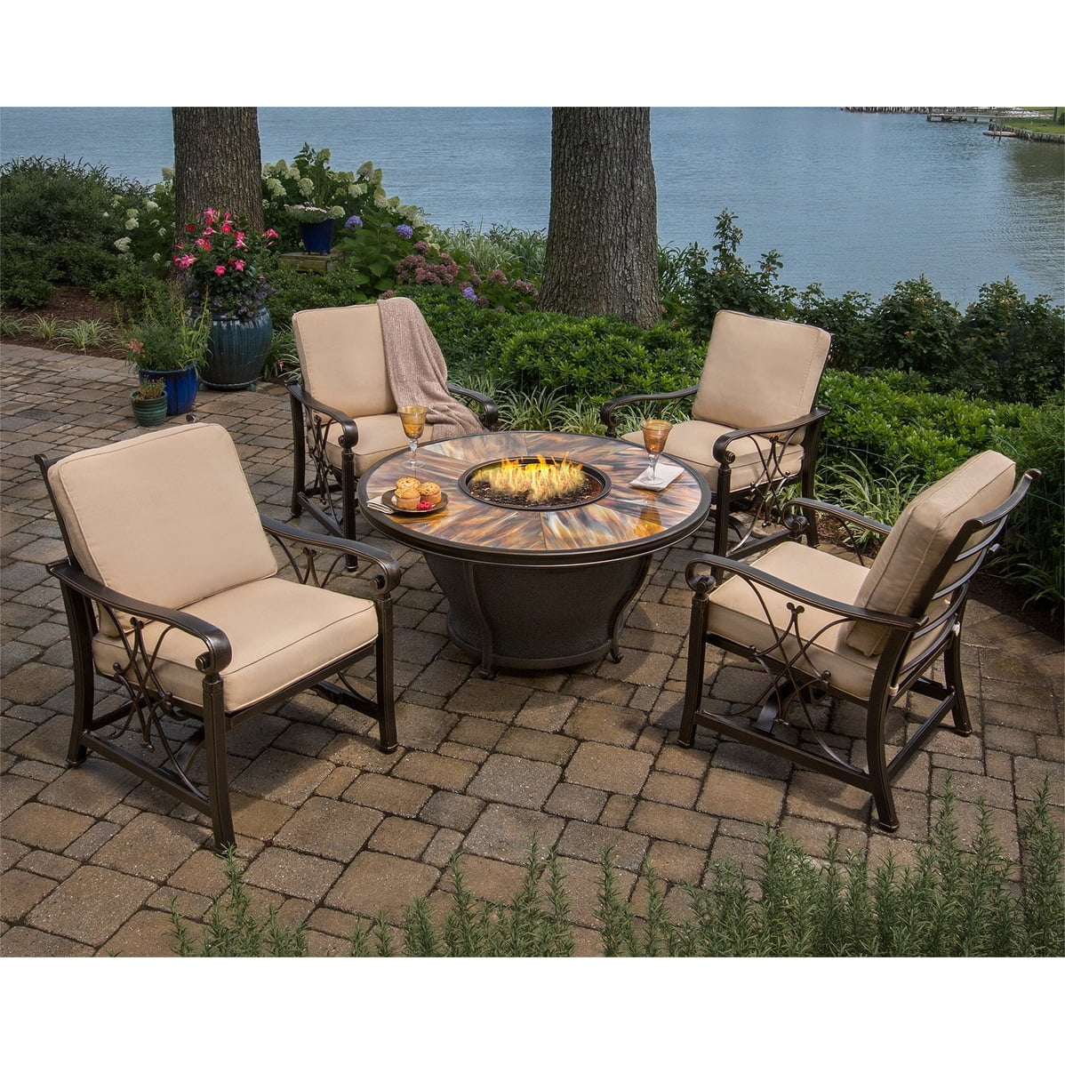 Four Aluminum Black Deep Seating Rocking Patio Club Chairs with ...