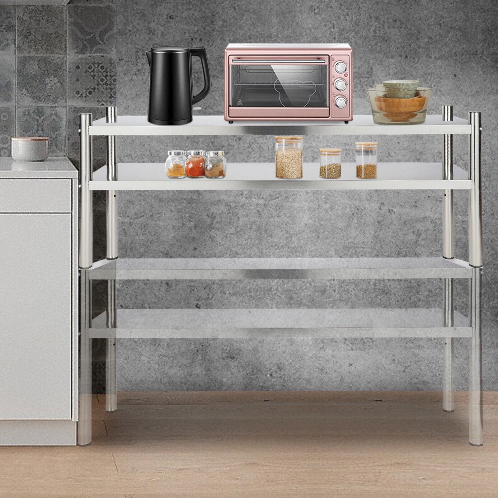 Four Anti-slip Feet Stainless Steel Shelving, 2 Tier Adjustable Shelf ...
