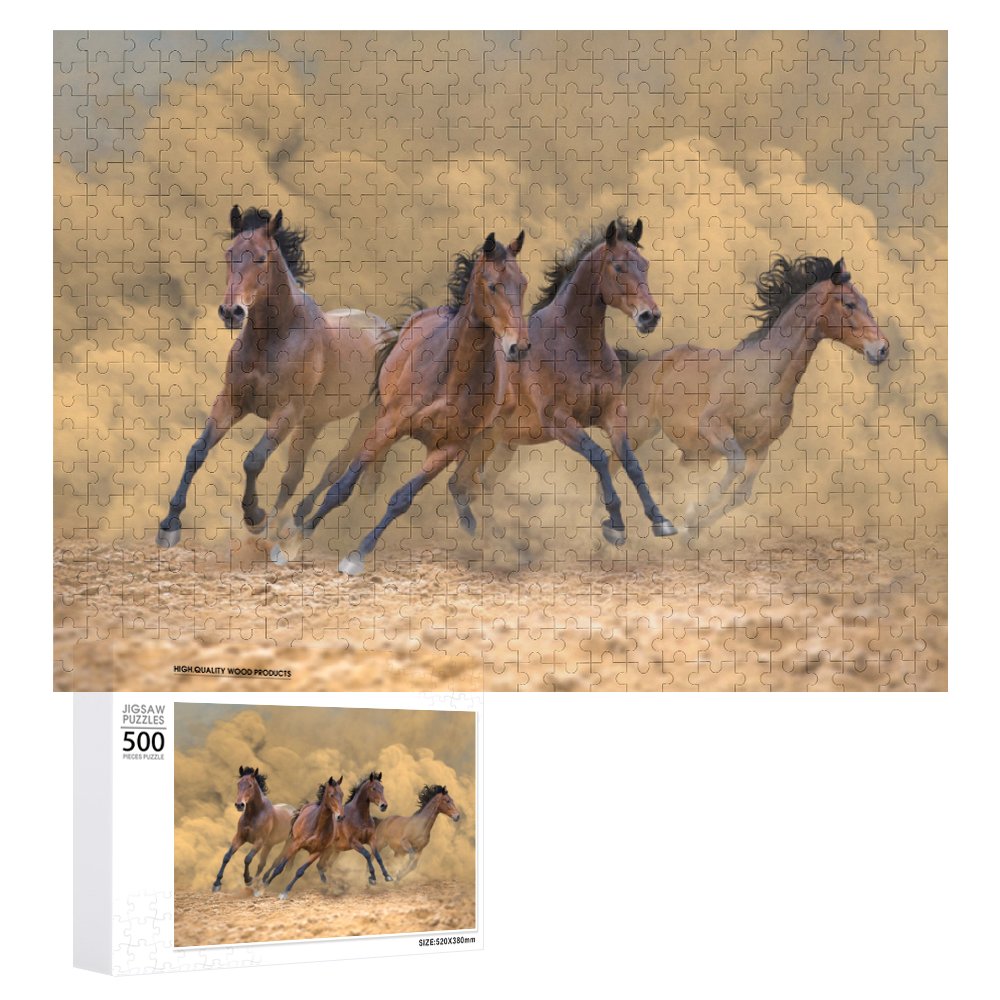 Four Bay Horses Galloping Fast From The Dust Storm Jigsaw Puzzles 500 ...