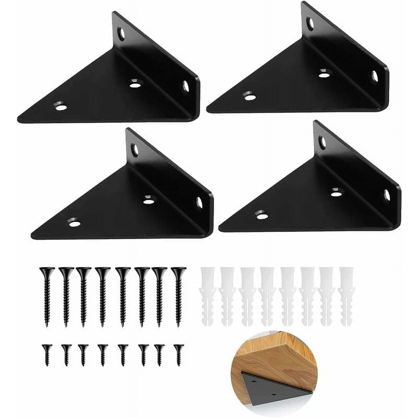Four Black Concealed Wall Shelf Brackets With Triangular Shelves ...