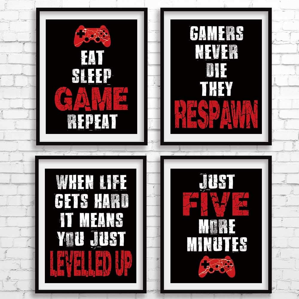 Four Blue Video Game Posters Set of 4 (8”X10”), Cool Video Game Themed ...