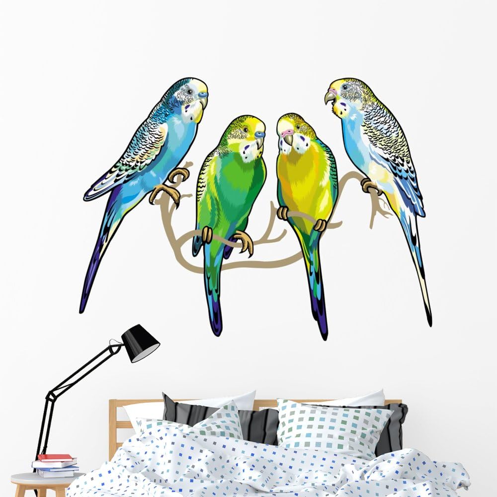 Four Budgy Parakeets Wall Decal Peel and Stick Animal (60 in W x 45 in ...