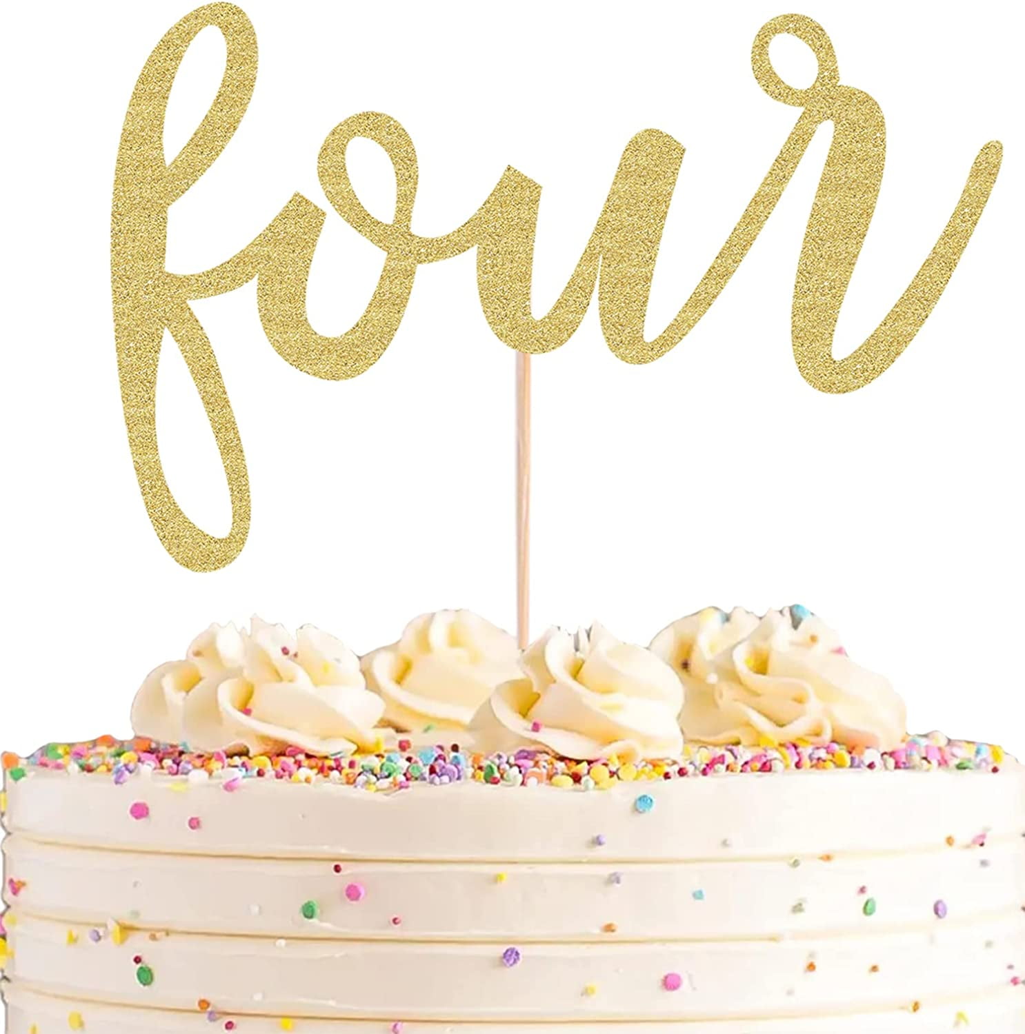 Four Cake Topper: Gold Glitter Happy 4th Birthday Cake Decorating ...
